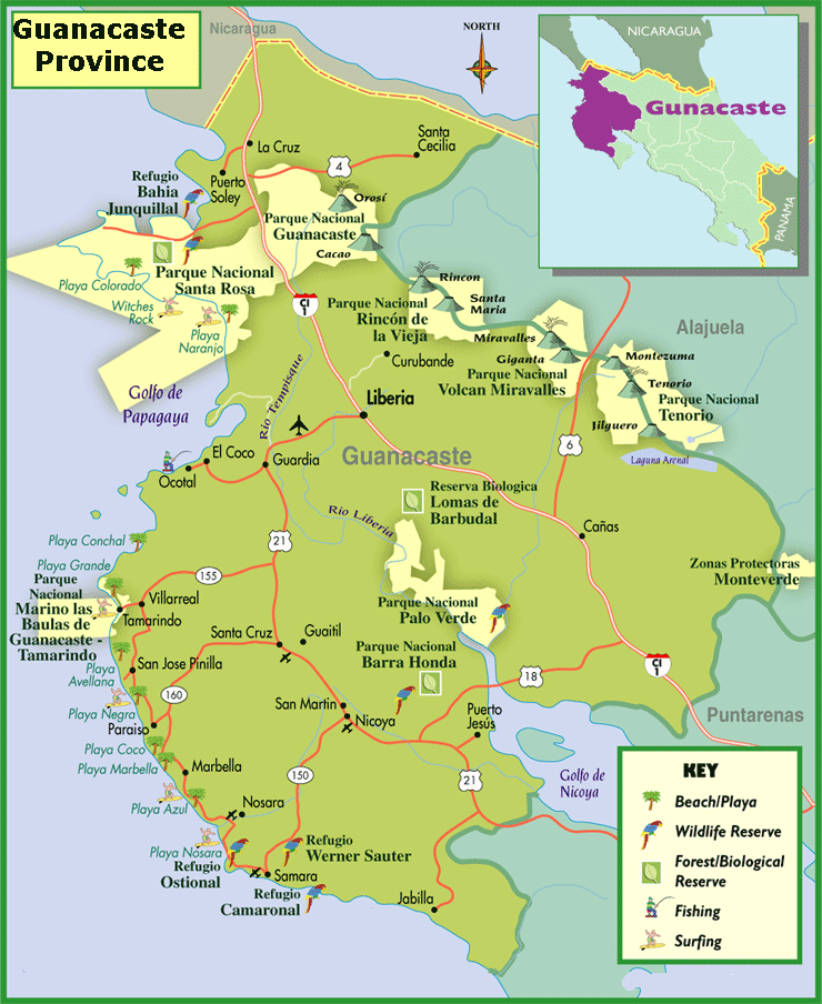Guanacaste Map, Costa Rica- Costa Rica Travel In Paradise, www ...